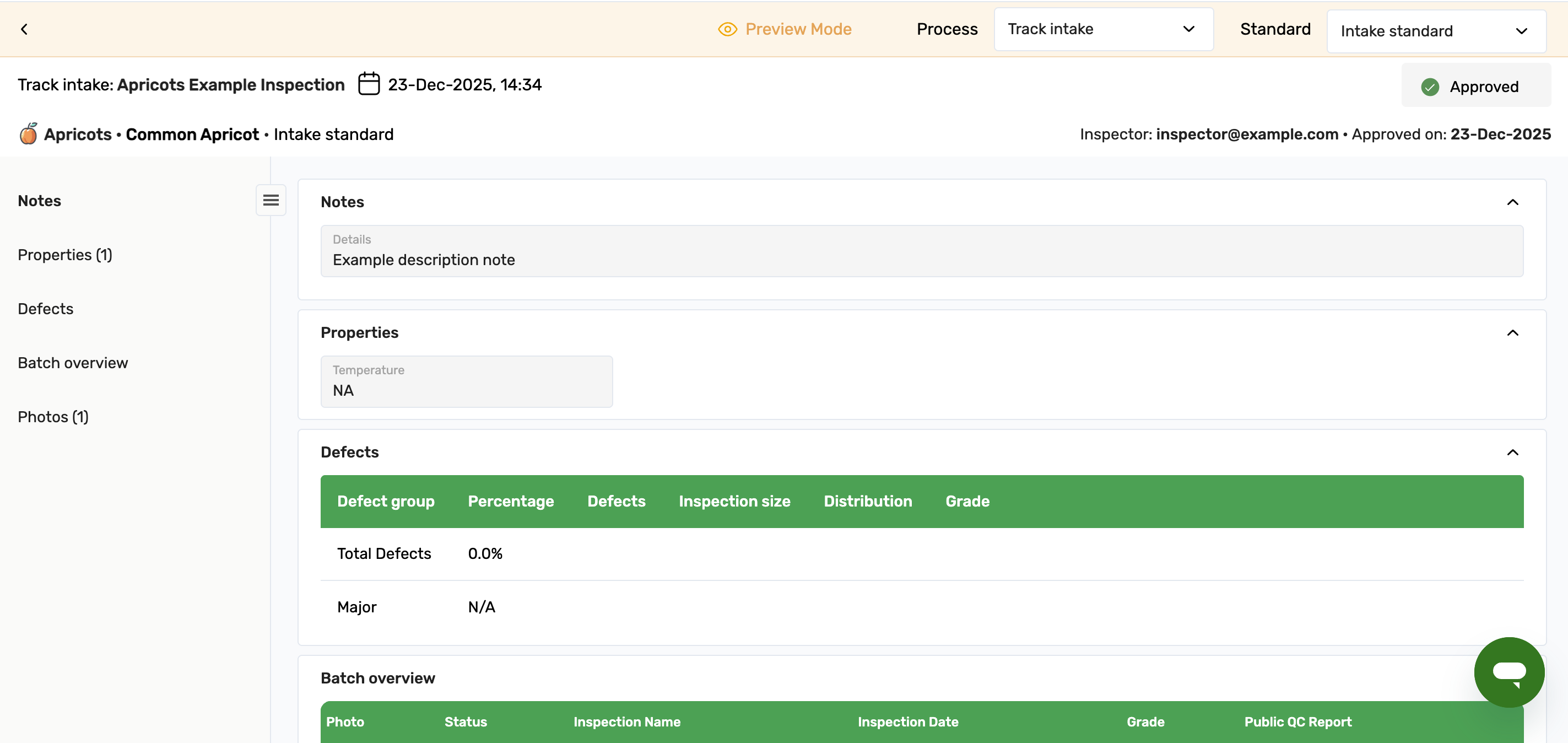 Vista previa del informe de control de calidad en especificaciones ...